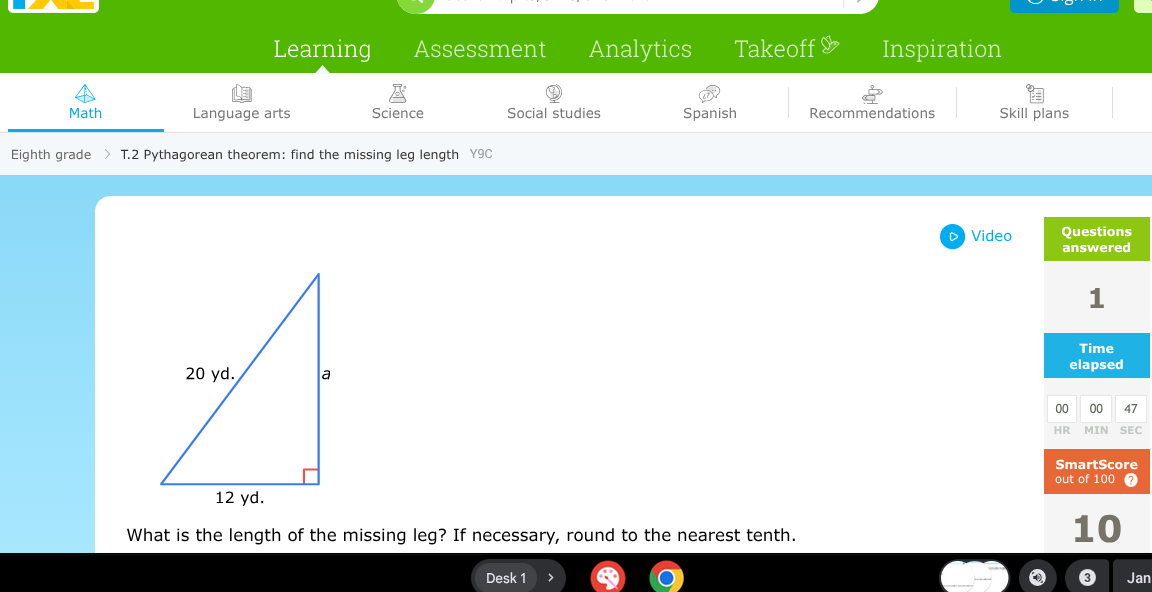 What is the length of the missing leg? If necessary, round to the nearest..