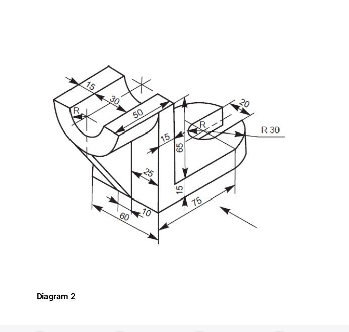 Draw the front view, left side view, top view using orthographic drawing,..