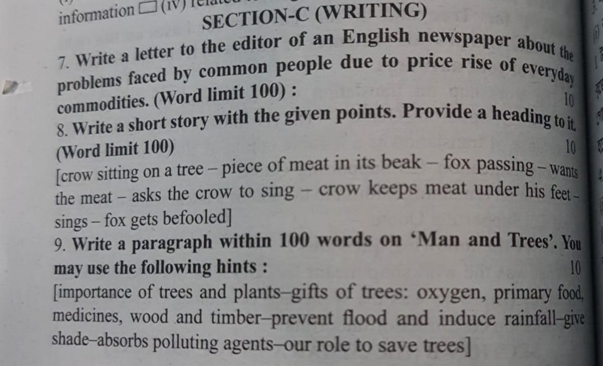 SECTION-C (WRITING) Write a letter to the editor of an English newspaper..