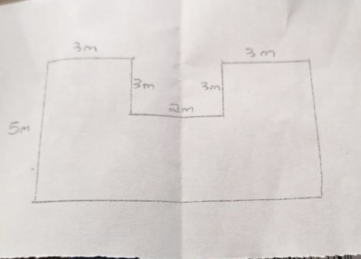 The question image shows a composite shape with dimensions labeled. The s..