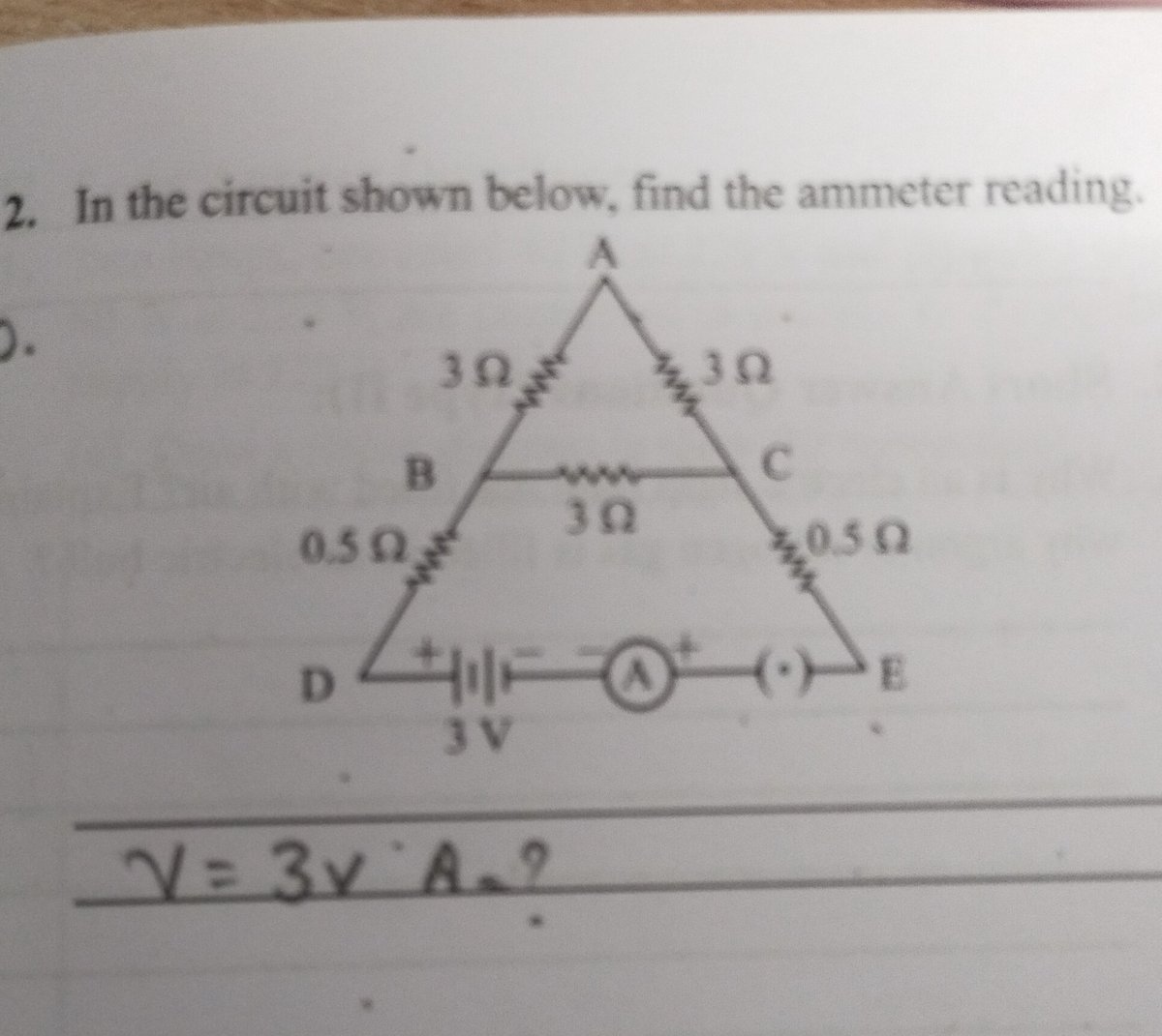 In the circuit shown below, find the ammeter reading. The circuit consist..