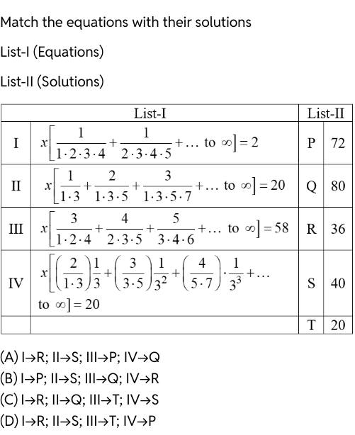 Match the equations with their solutions: List-I (Equations) I. x\lef..