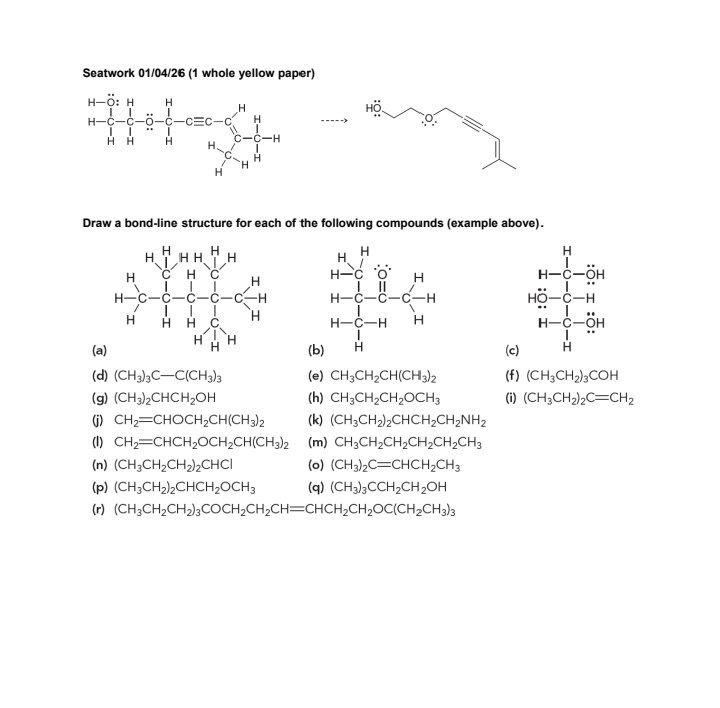 Draw a bond-line structure for each of the following compounds (example a..