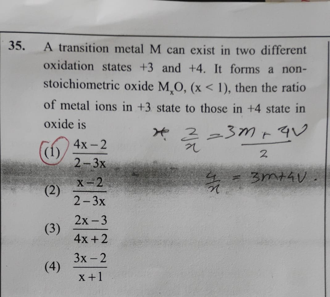 A transition metal M can exist in two different oxidation states +3 and