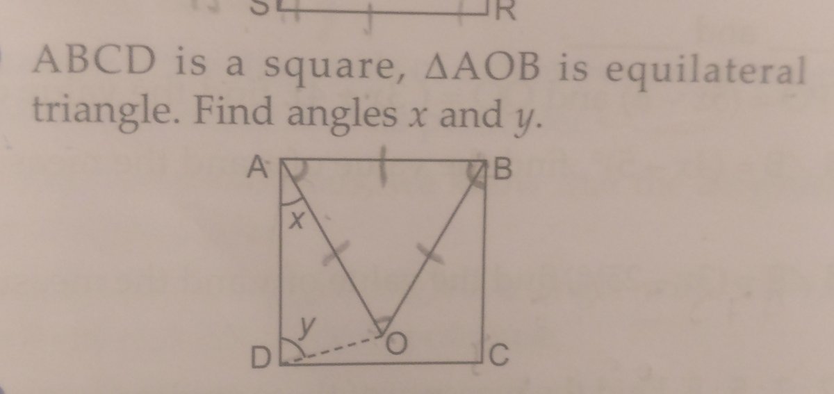 ABCD is a square, and \triangle AOB is an equilateral triangle. Find the