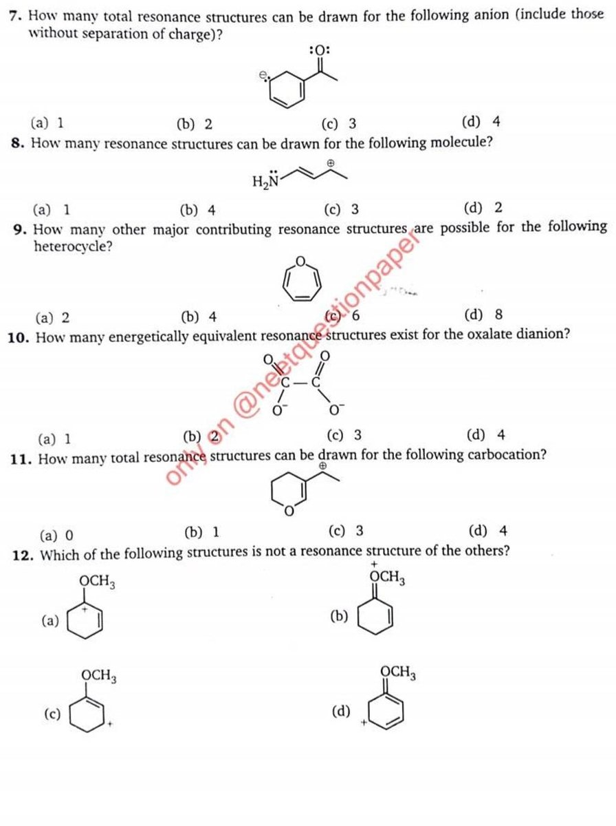 Questions on Resonance Structures How many total resonance structures ca..
