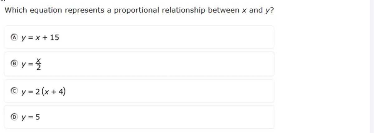 Which equation represents a proportional relationship between x and y?