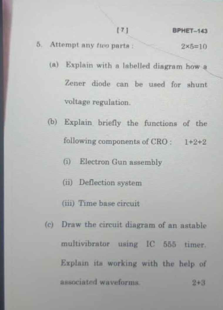 Attempt any two parts: (a) Explain with a labelled diagram how a Zener d..