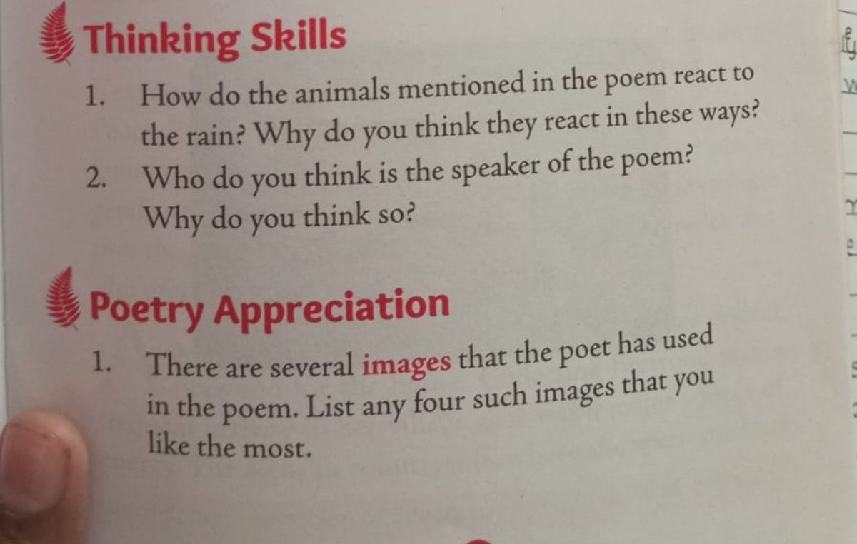 Thinking Skills How do the animals mentioned in the poem react to the ra..