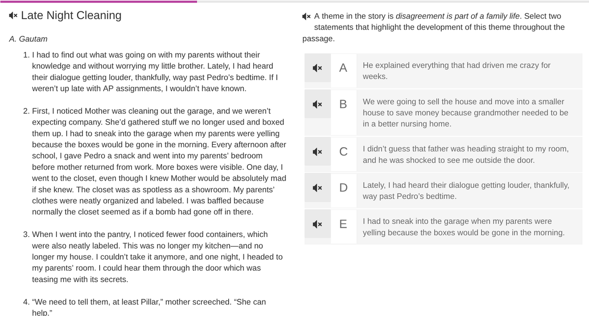 A theme in the story is disagreement is part of a family life. Select two..