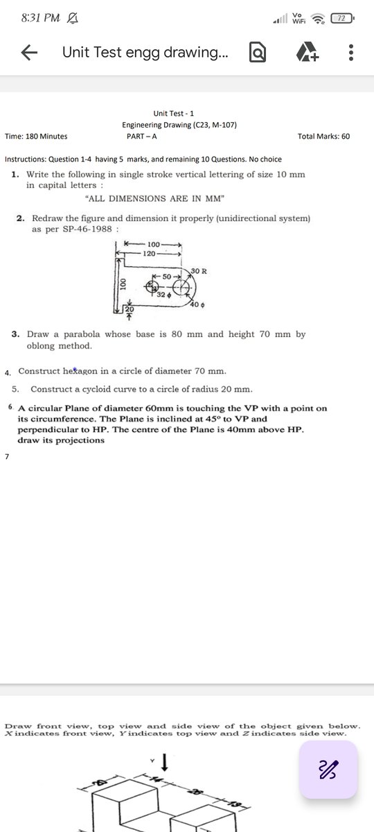 Engineering Drawing Questions Write the following in single stroke verti..
