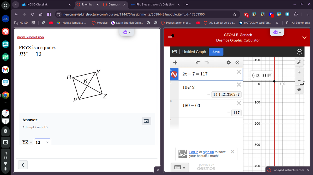 PRYZ is a square. RY = 12. Find the length of YZ. | Filo