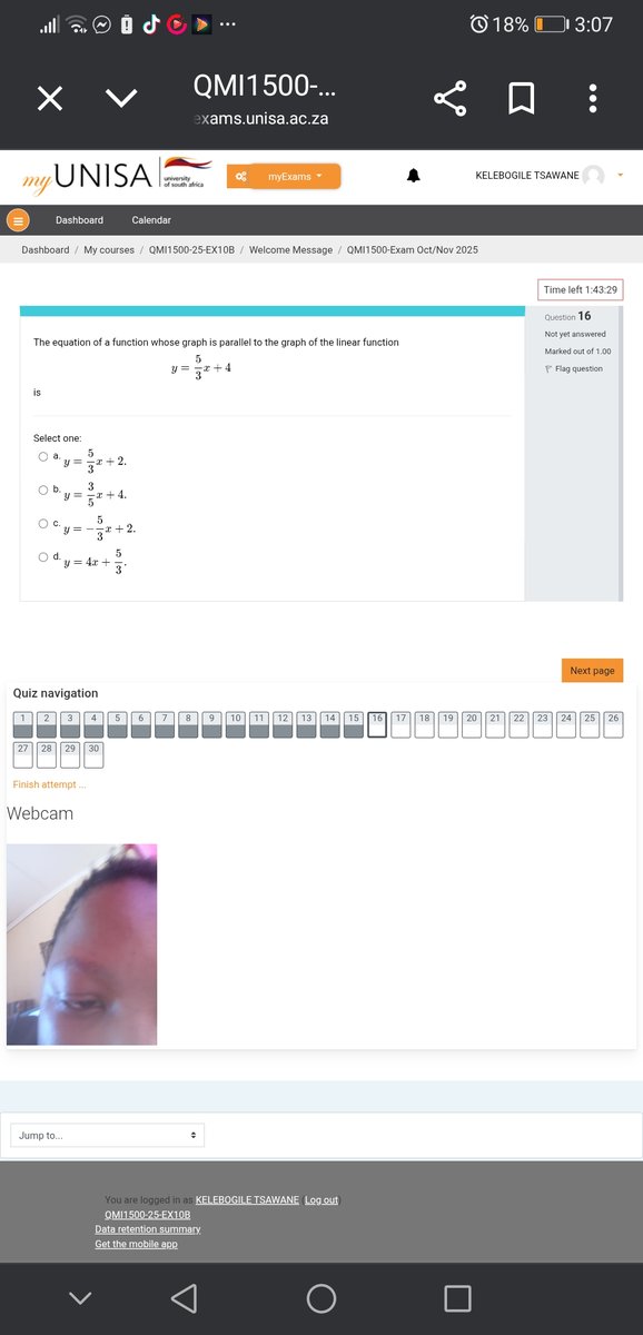 The equation of a function whose graph is parallel to the graph of the li..