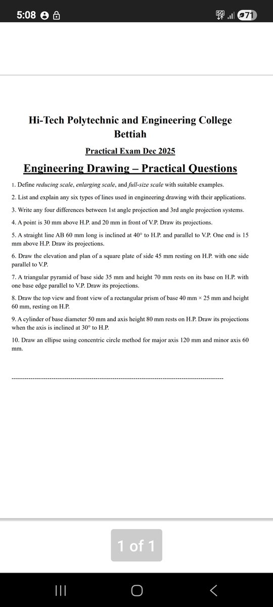 Engineering Drawing Questions Define reducing scale, enlarging scale, an..