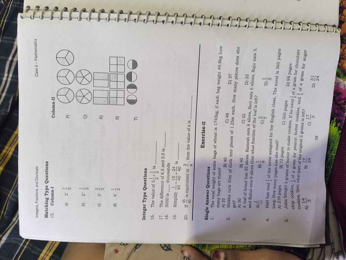 Integers, Fractions, and Decimals Matching Type Questions Match the mix..