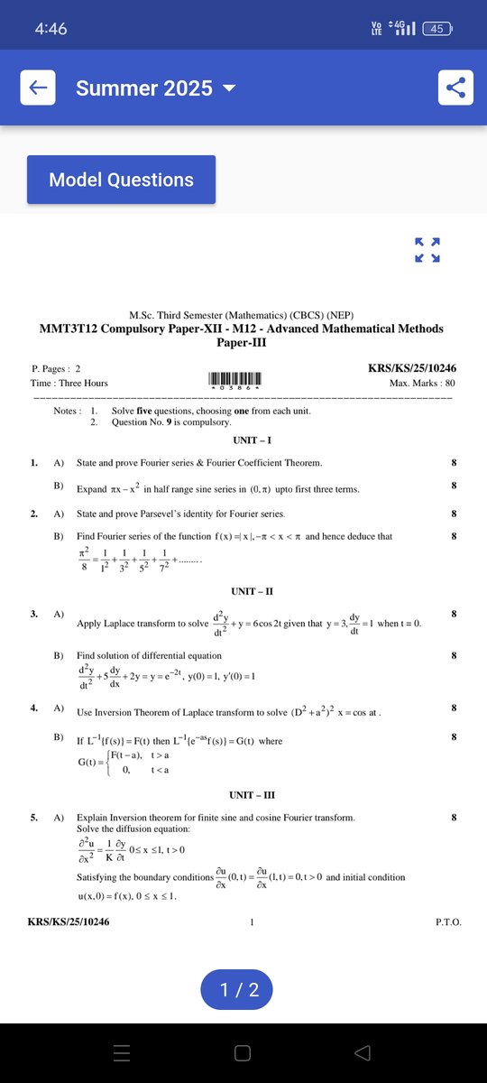 Question 9 (Compulsory) Solve five questions, choosing one from each uni..
