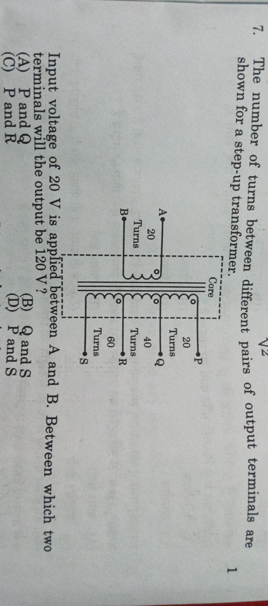 The number of turns between different pairs of output terminals are shown..