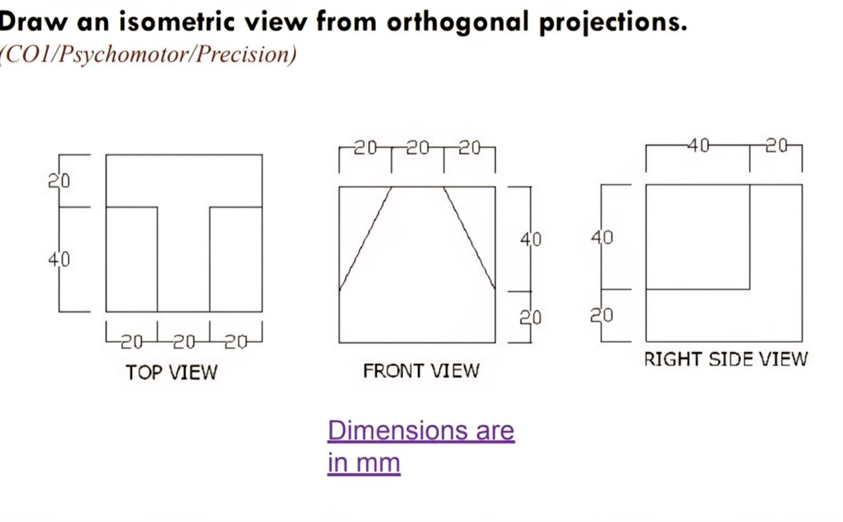 Draw an isometric view from orthogonal projections Given the orthogonal