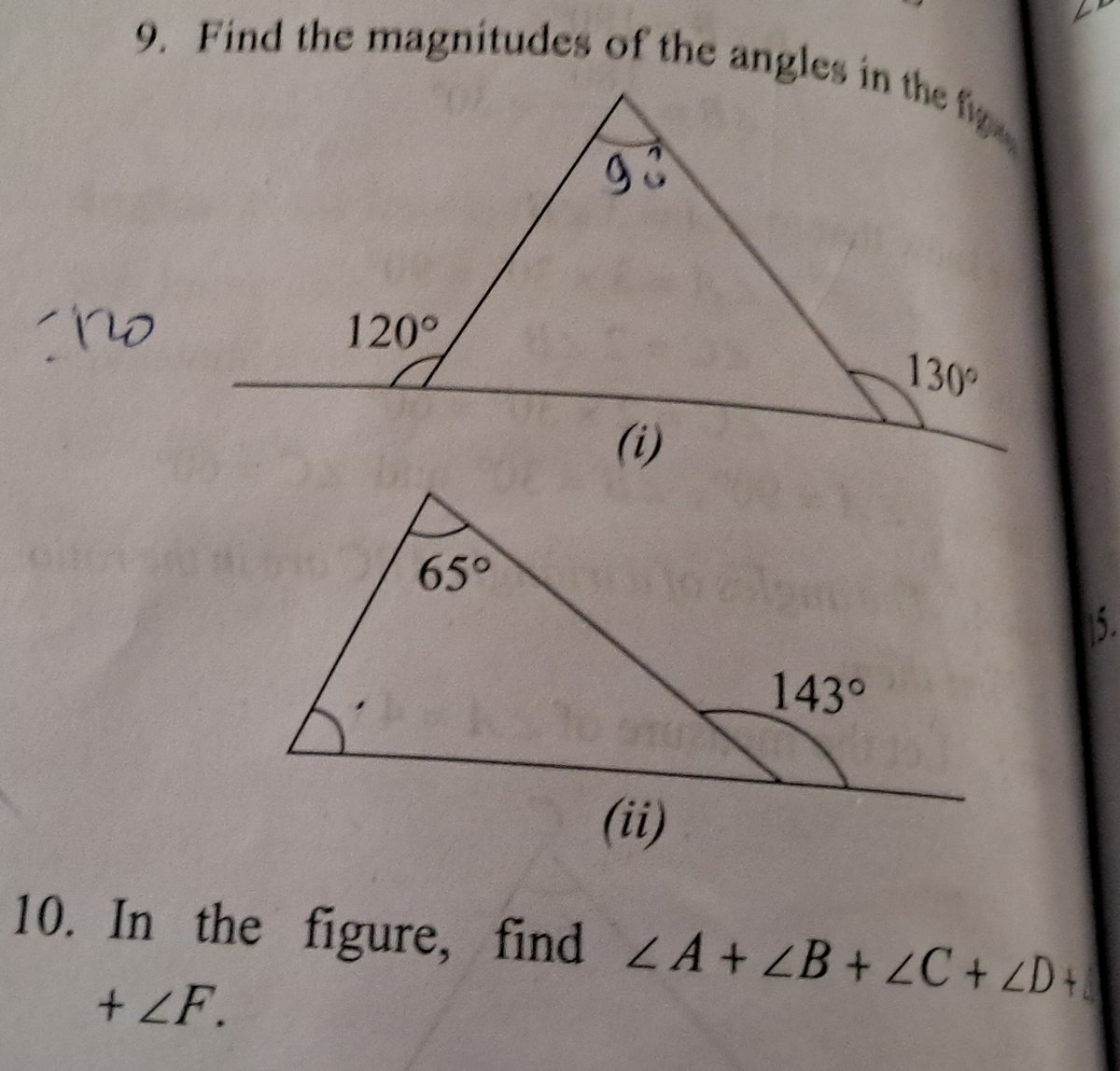 Find the magnitudes of the angles in the figures below. (i) Triangle wit..