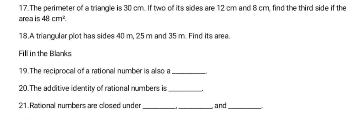 The perimeter of a triangle is 30 cm. If two of its sides are 12 cm and 8..