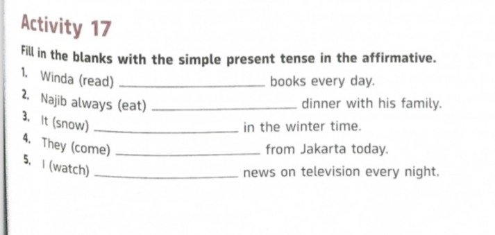 Fill in the blanks with the simple present tense in the affirmative. Win..