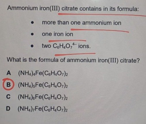 Ammonium iron(III) citrate contains in its formula: more than one ammoniu..