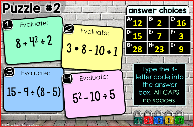 Evaluate the following expressions and provide the 4-letter code correspo..