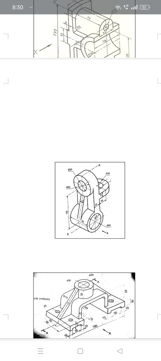 The question contains three isometric drawings of mechanical components w..