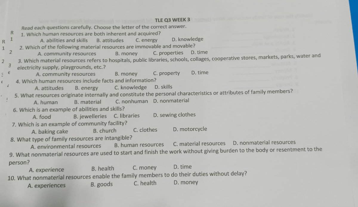 Read each questions carefully. Choose the letter of the correct answer.