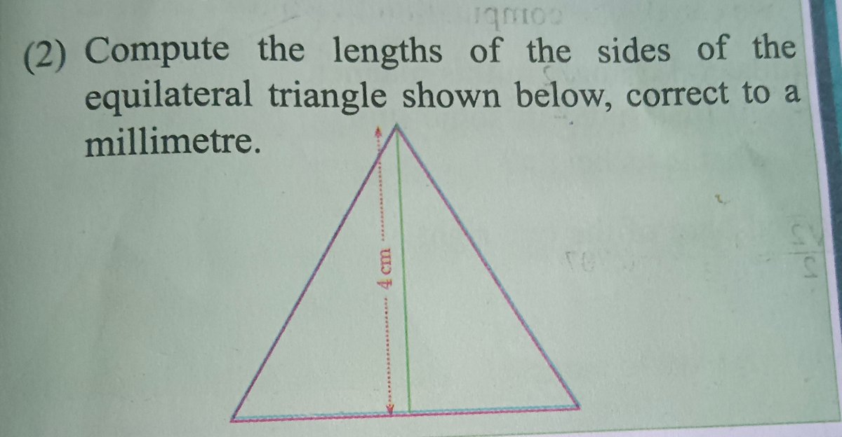 Compute the lengths of the sides of the equilateral triangle shown, corre..
