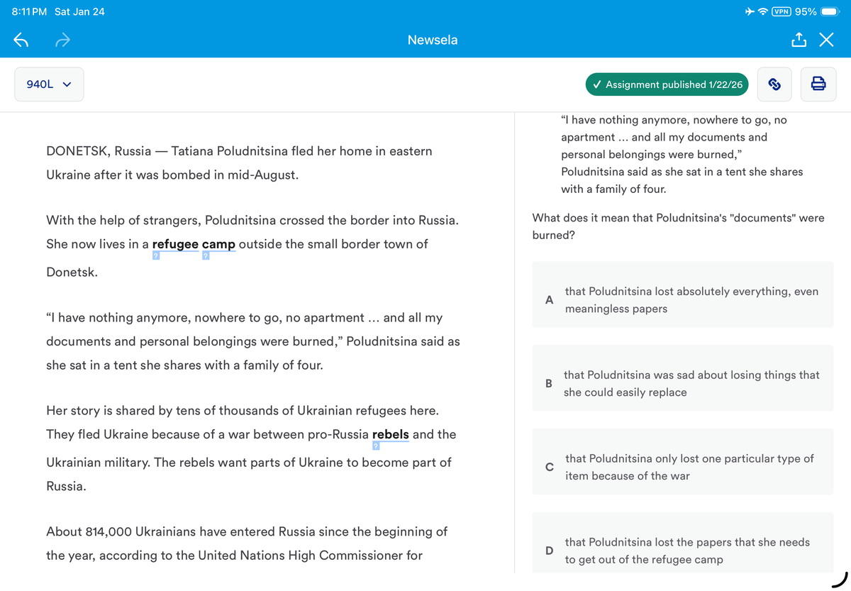 What does it mean that Poludnitsina's "documents" were burned? A. that P..