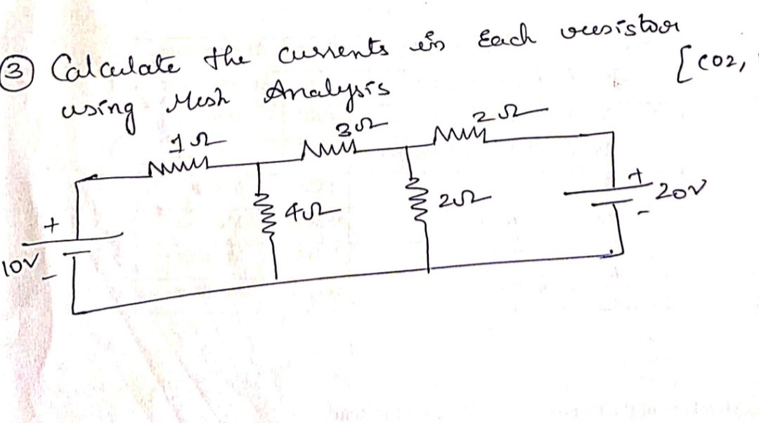 Calculate the currents in each resistor using Mesh Analysis for the given..