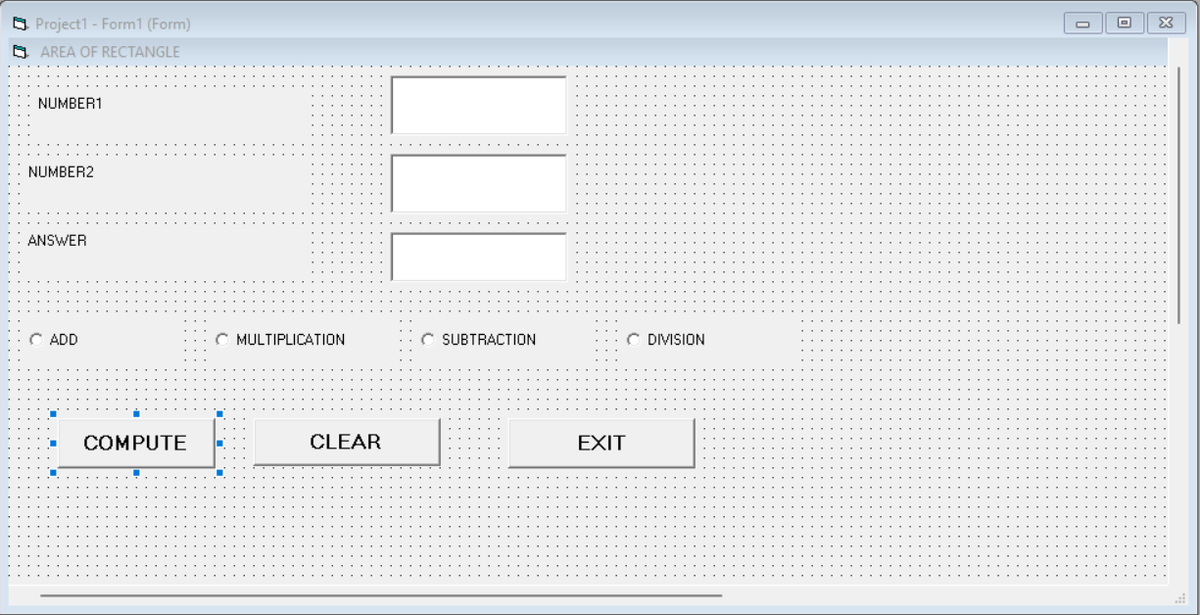 Write a VB program to create a GUI as shown in the image. The GUI should