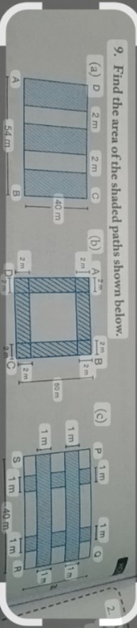 Find the area of the shaded paths shown below. (a) A rectangle ABCD with..