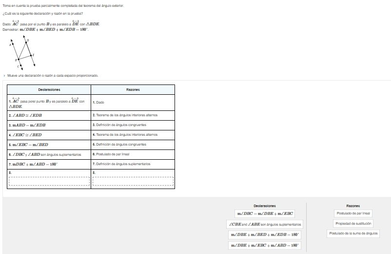 Toma en cuenta la prueba parcialmente completada del teorema del ángulo e..