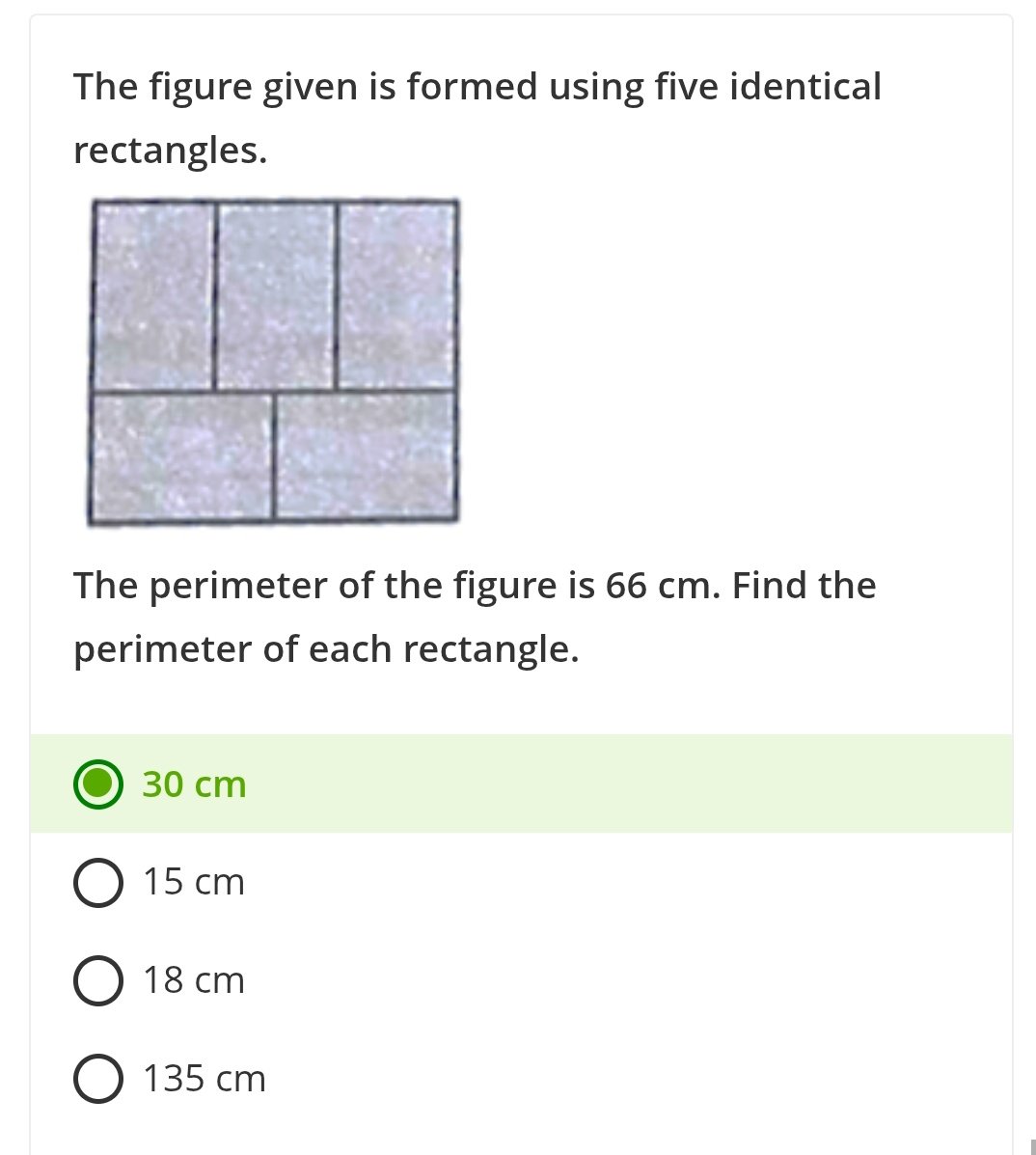 The figure given is formed using five identical rectangles. The perimeter..