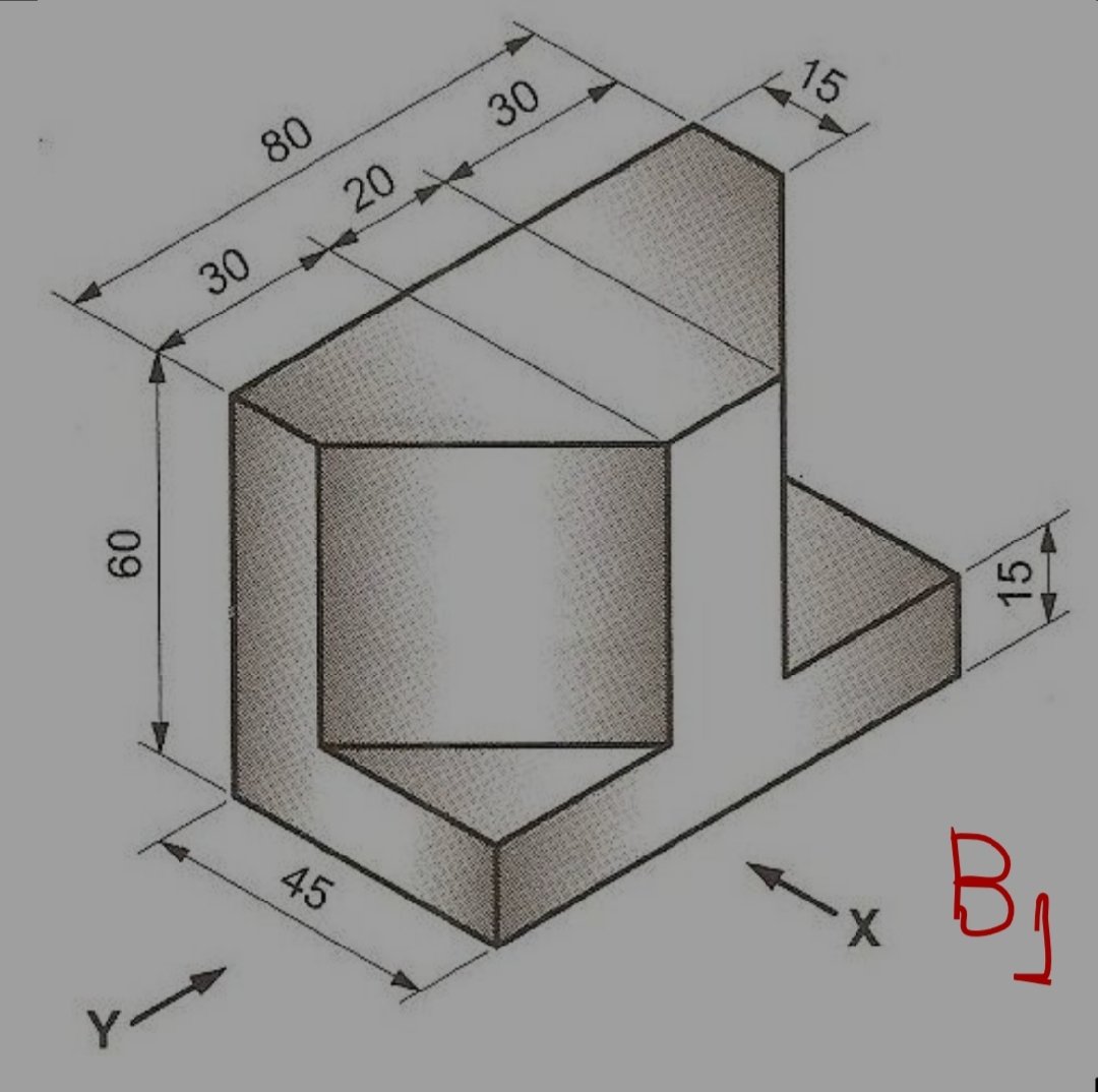 Given the isometric drawing of a mechanical part with the following dimen..
