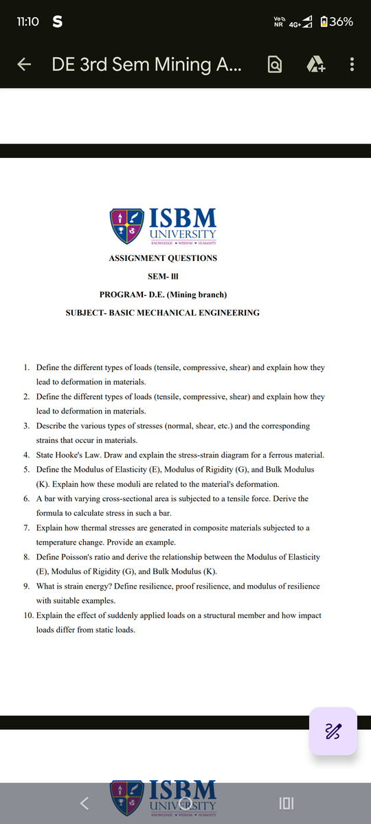 1. Define the different types of loads (tensile, compressive, shear) and
