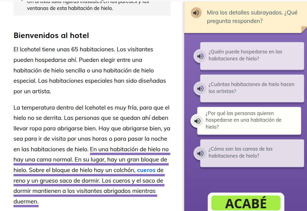 Mira los detalles subrayados. ¿Qué pregunta responden? Bienvenidos al ho..