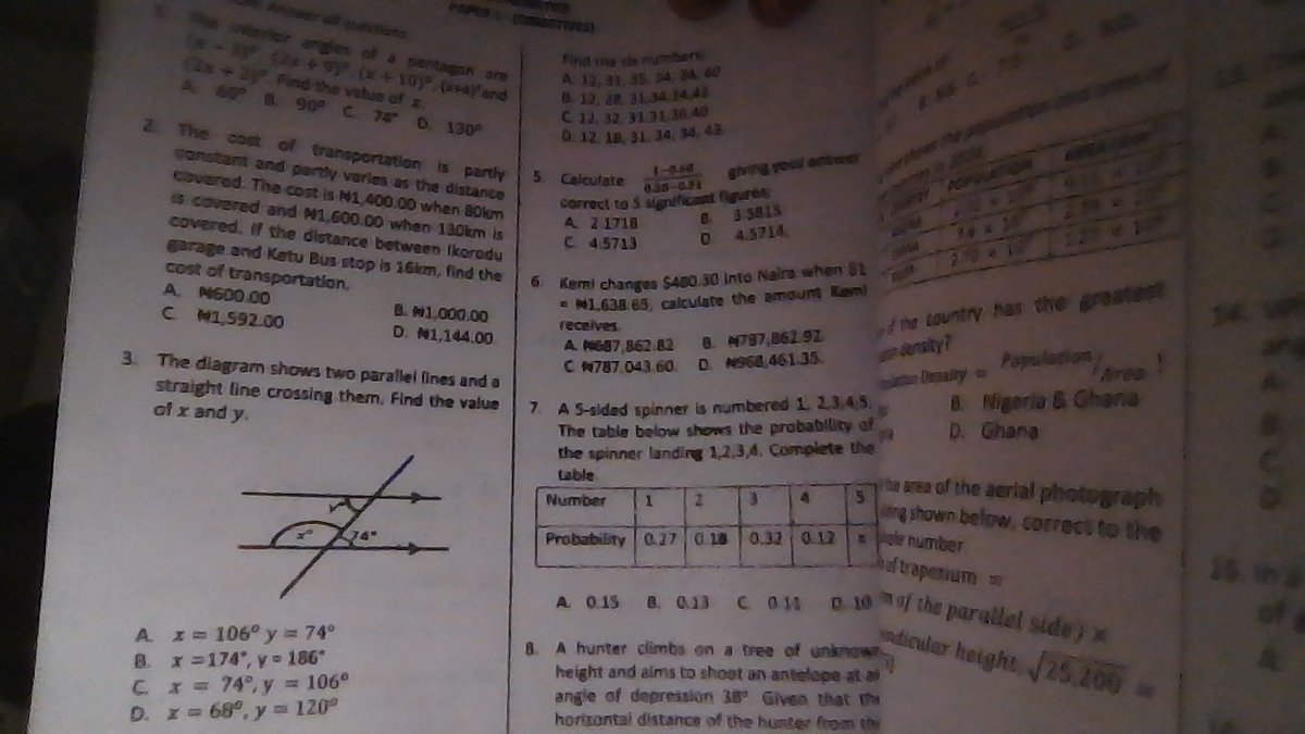 The diagram shows two parallel lines and a straight line crossing them. F..