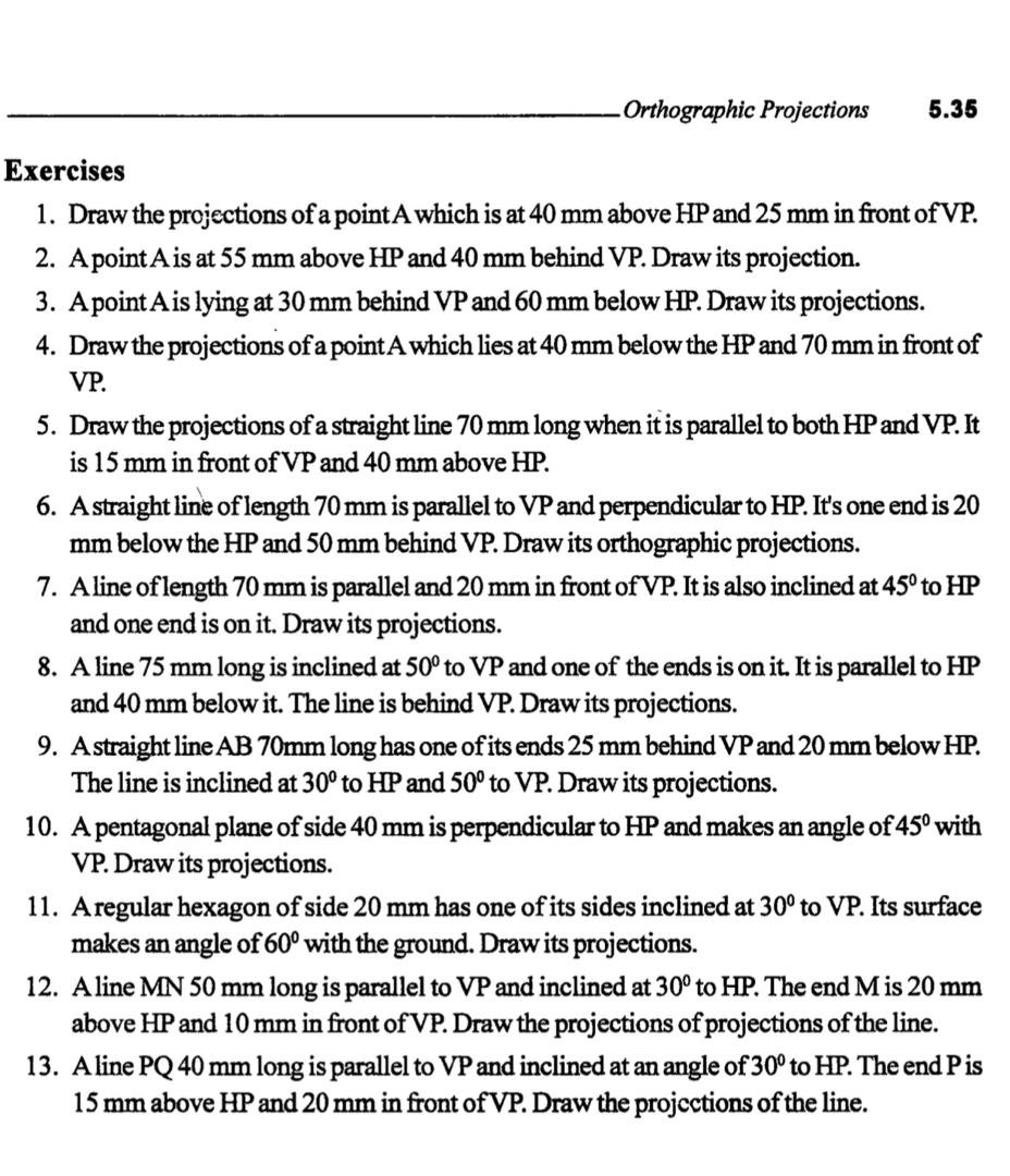 Draw the projections for the following questions: Draw the projections o..