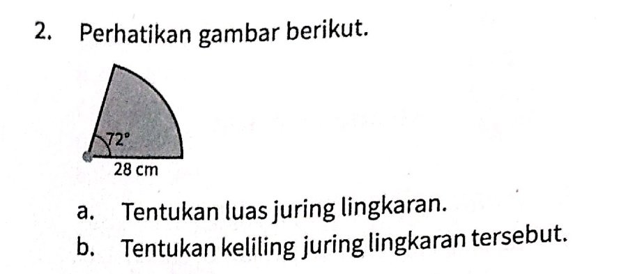 Look at the following picture. Diagram of a sector with angle 72 degrees..