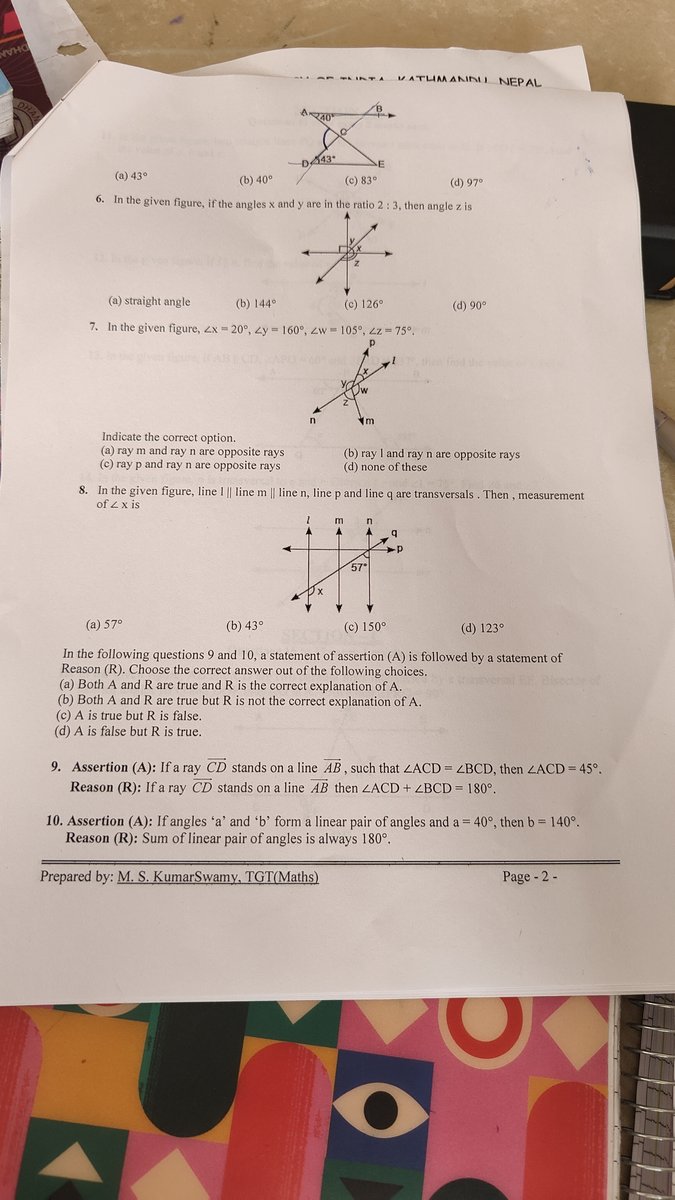 In the given figure, if the angles x and y are in the ratio 2 : 3, then a..