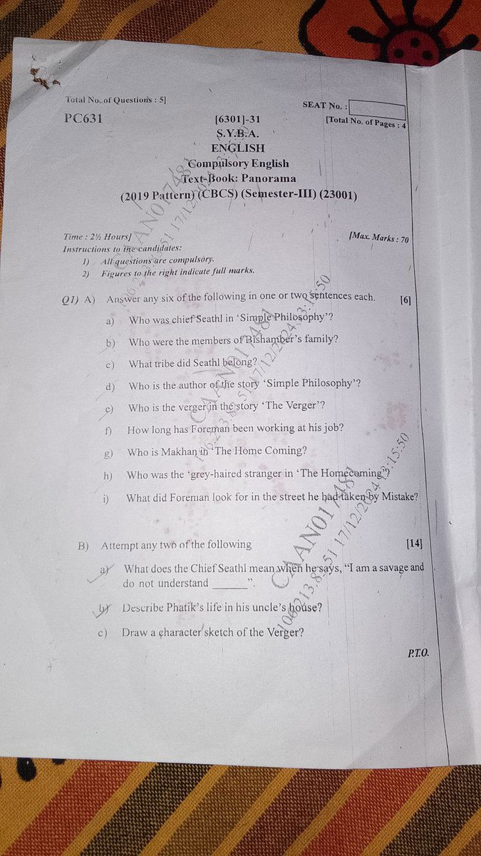 Q1) A) Answer any six of the following in one or two sentences each. a)
