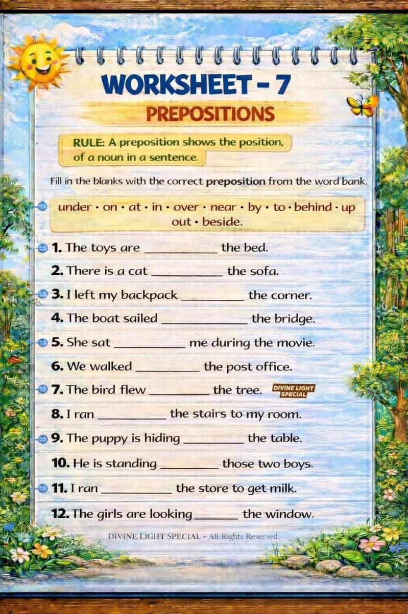 Fill in the blanks with the correct preposition from the word bank. Word..