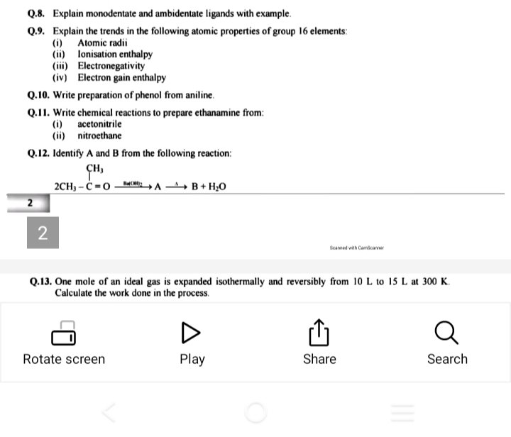 Q8. Explain monodentate and ambidentate ligands with example. Q9. Explai..