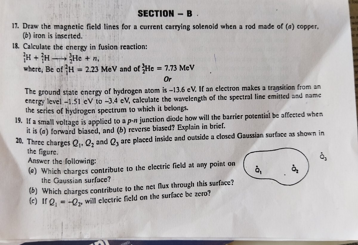 fou SECTION-B. Draw the magnetic field lines for a current carrying solen..