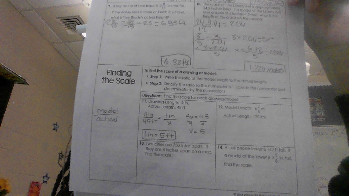 Find the scale for each drawing/model: Drawing Length: 9 in. Actual Leng..