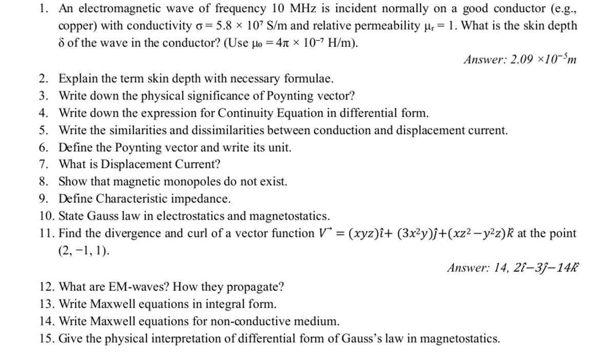 Electromagnetic Theory Questions An electromagnetic wave of frequency 10..