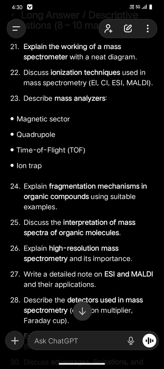 Questions on Mass Spectrometry Explain the working of a mass spectromete..